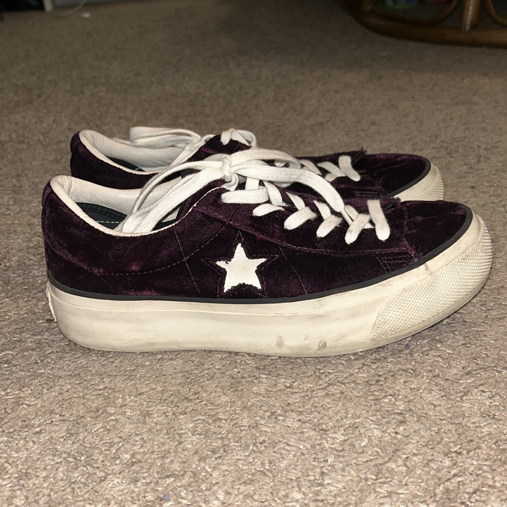 Converse All Star Velour Velvet Burgundy Platform Sne… - Gem